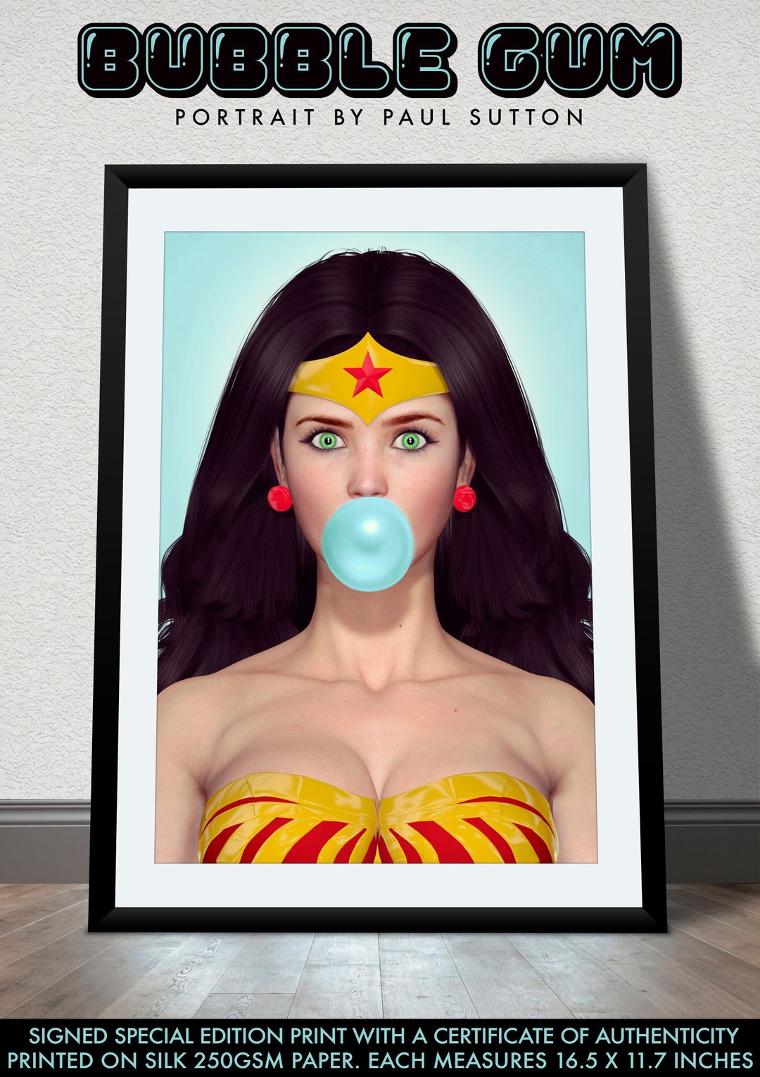 Wonder Woman Sexy Gal Gadot Linda Carter Bubble Gum Dc Superhero Comic Cover Print Signed By