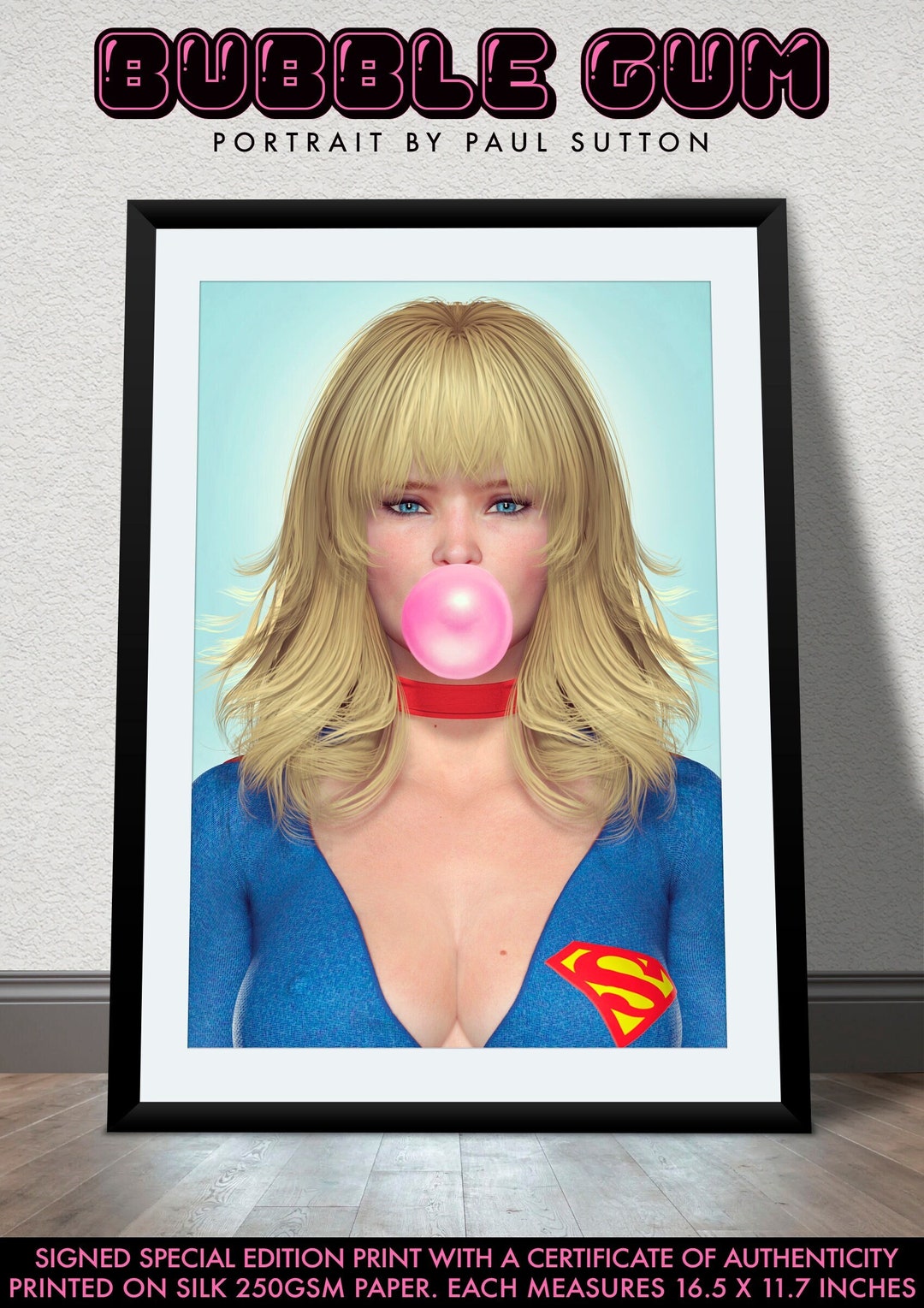 Supergirl Sexy Melissa Benoist Helen Slater Bubble Gum Superhero Dc Comic Art Print Signed By