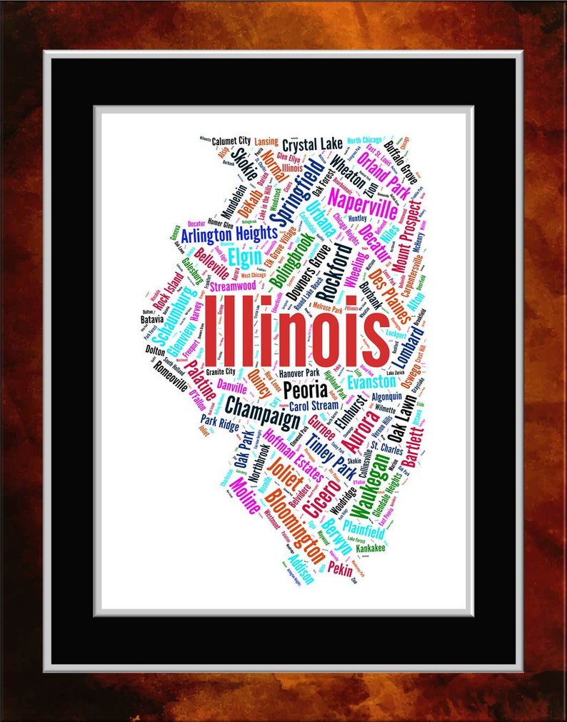 Illinois Word Art With All Cities - Etsy