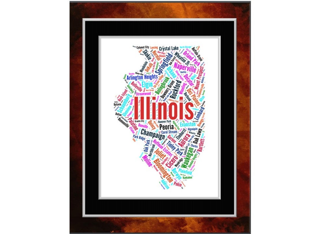 Illinois Word Art With All Cities - Etsy