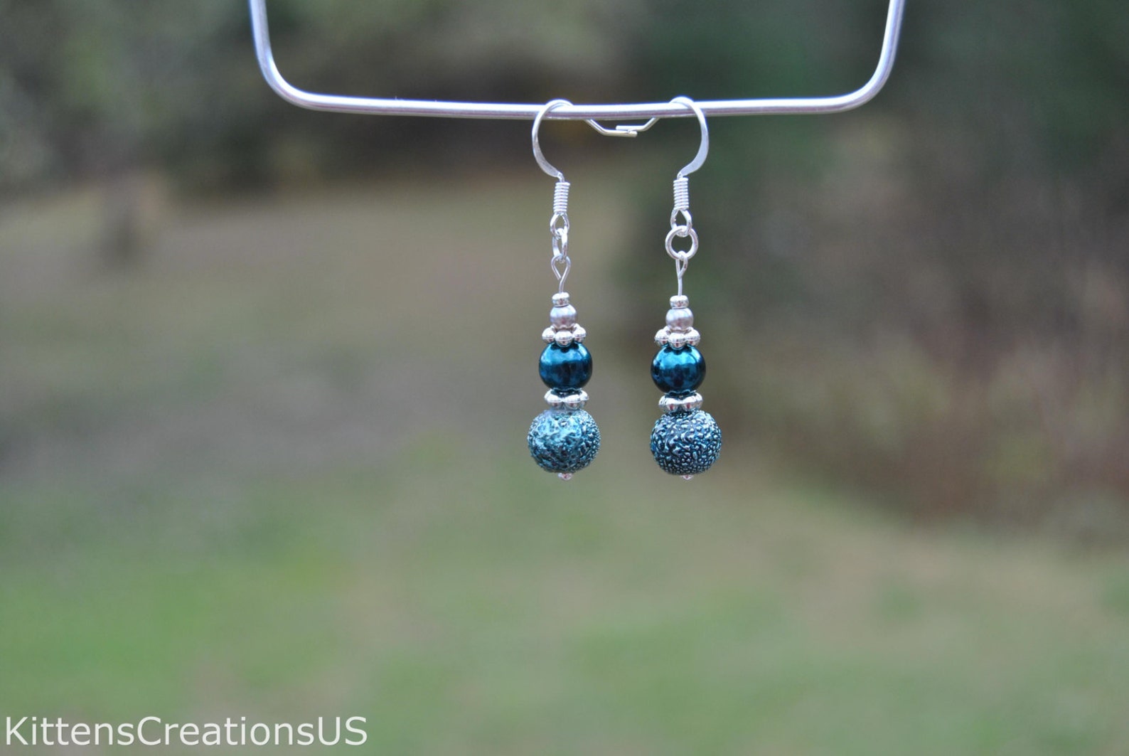 Textured Metallic Blue Drop Earrings Item 126 - Etsy