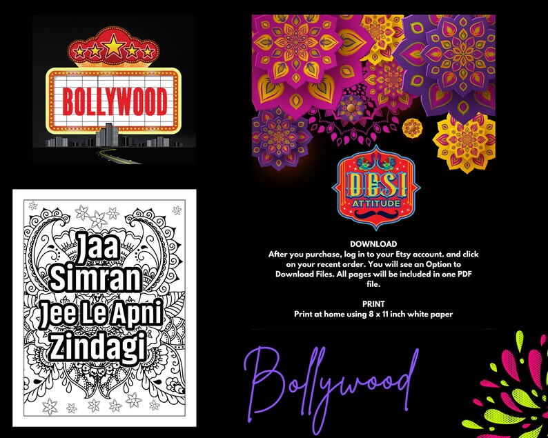South Asian Bollywood Art Coloring Pages, Digital Desi Printables ...