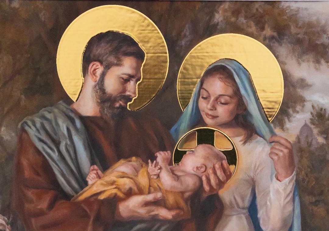 Holy Family Artwork Gold Halo Catholic Art Print Catholic Gift baby ...