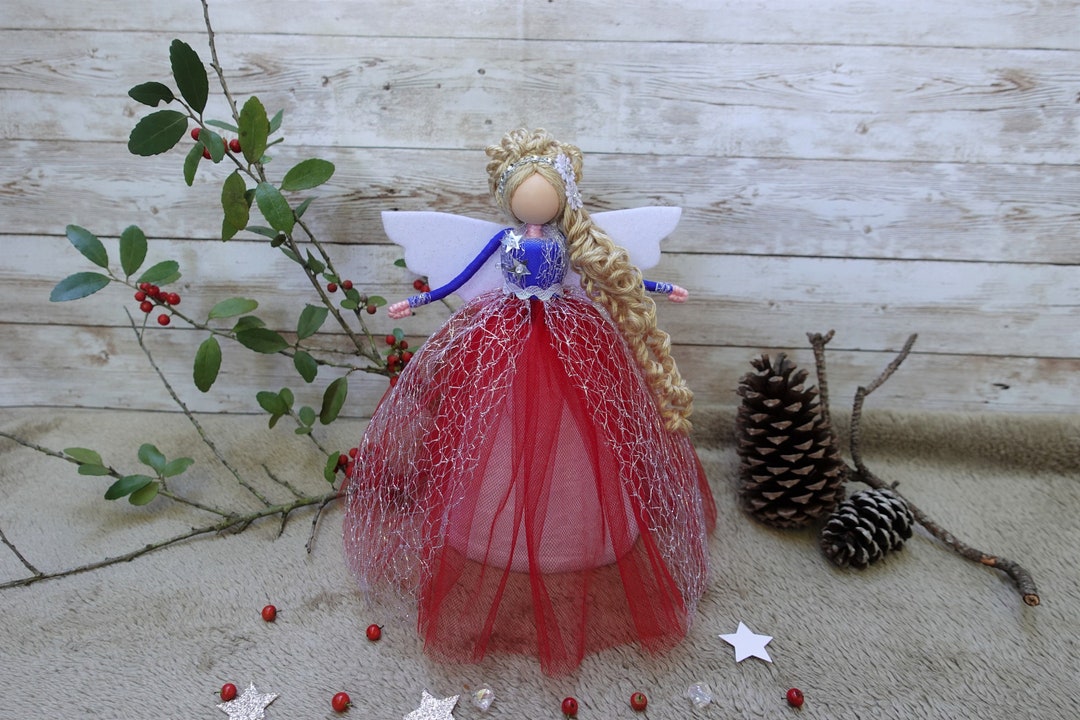 Angel Tree Topper, Christmas Angel, Red Blue White Angel Doll ...