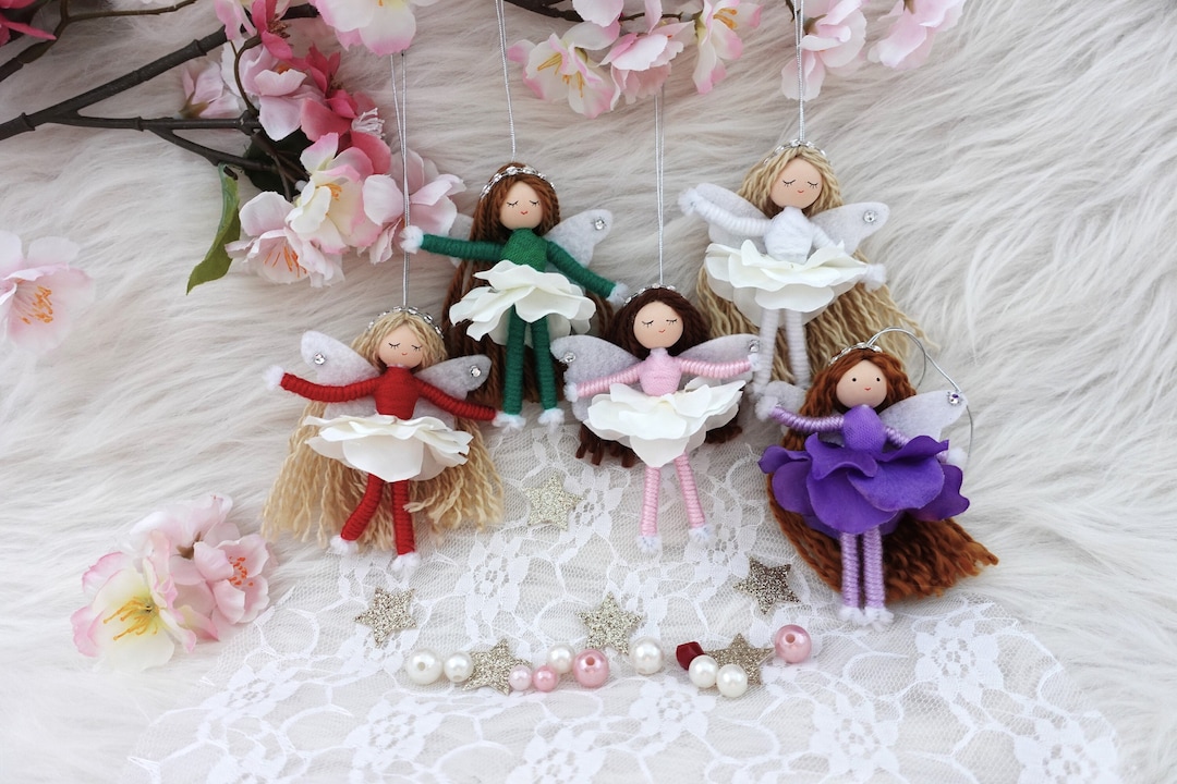 Handmade Flower Fairy Doll Ornament: Flower Skirt, Glitter Wings - Etsy