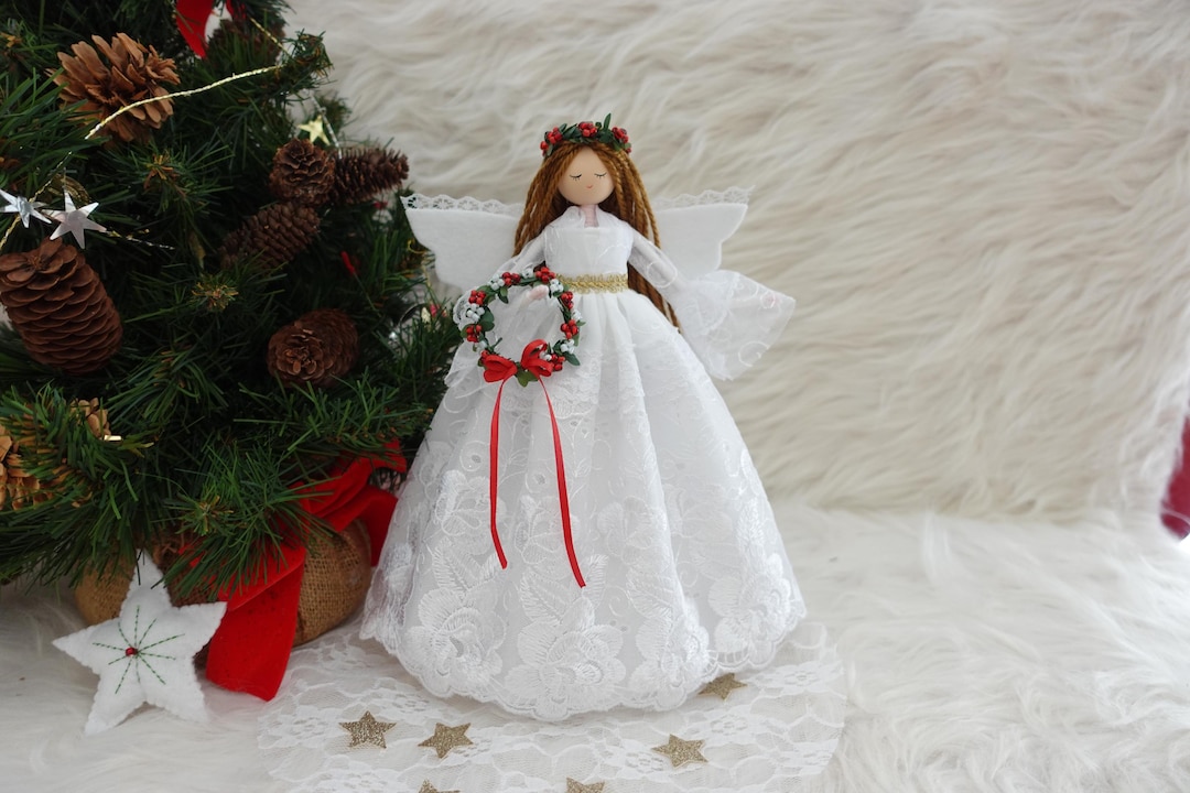 10 '' Angel Tree Topper, White Christmas Angel, Lace Angel Doll, Custom ...