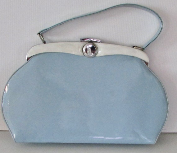 Vintage Superbe Retro 1960 Powder Blue Leather Handbag With - Etsy