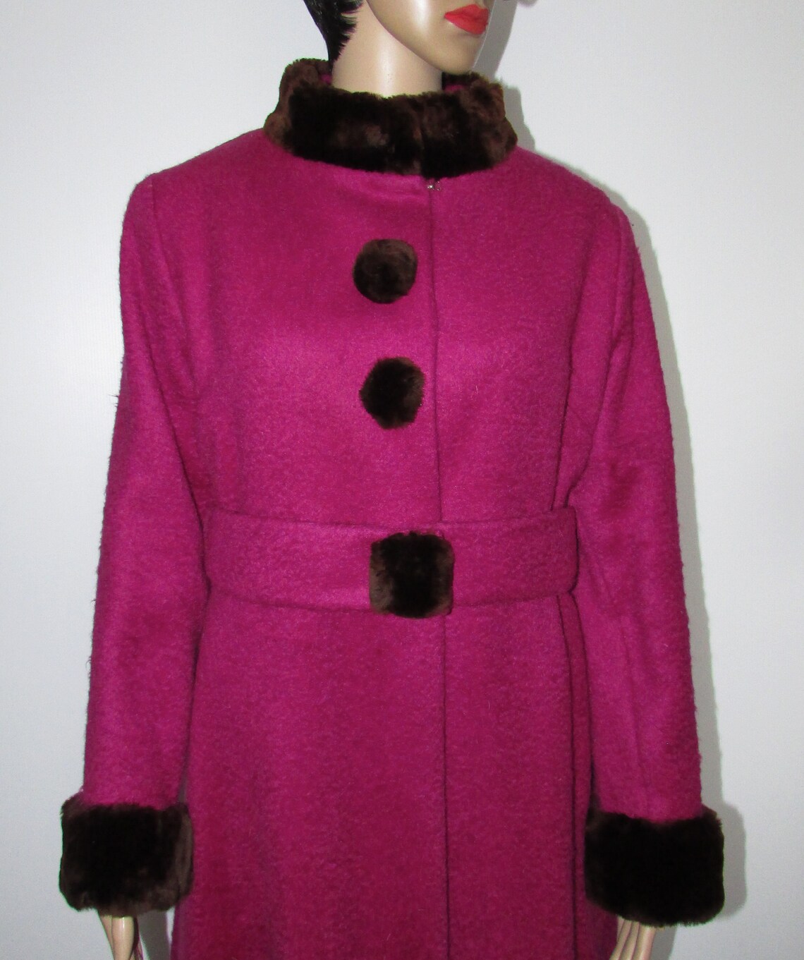 Beautiful Magenta Mixed Wool Long Coat With Faux Fur Trim/ - Etsy Canada