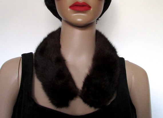 Vintage beautiful dark brown real mink fur collar/ver… - Gem