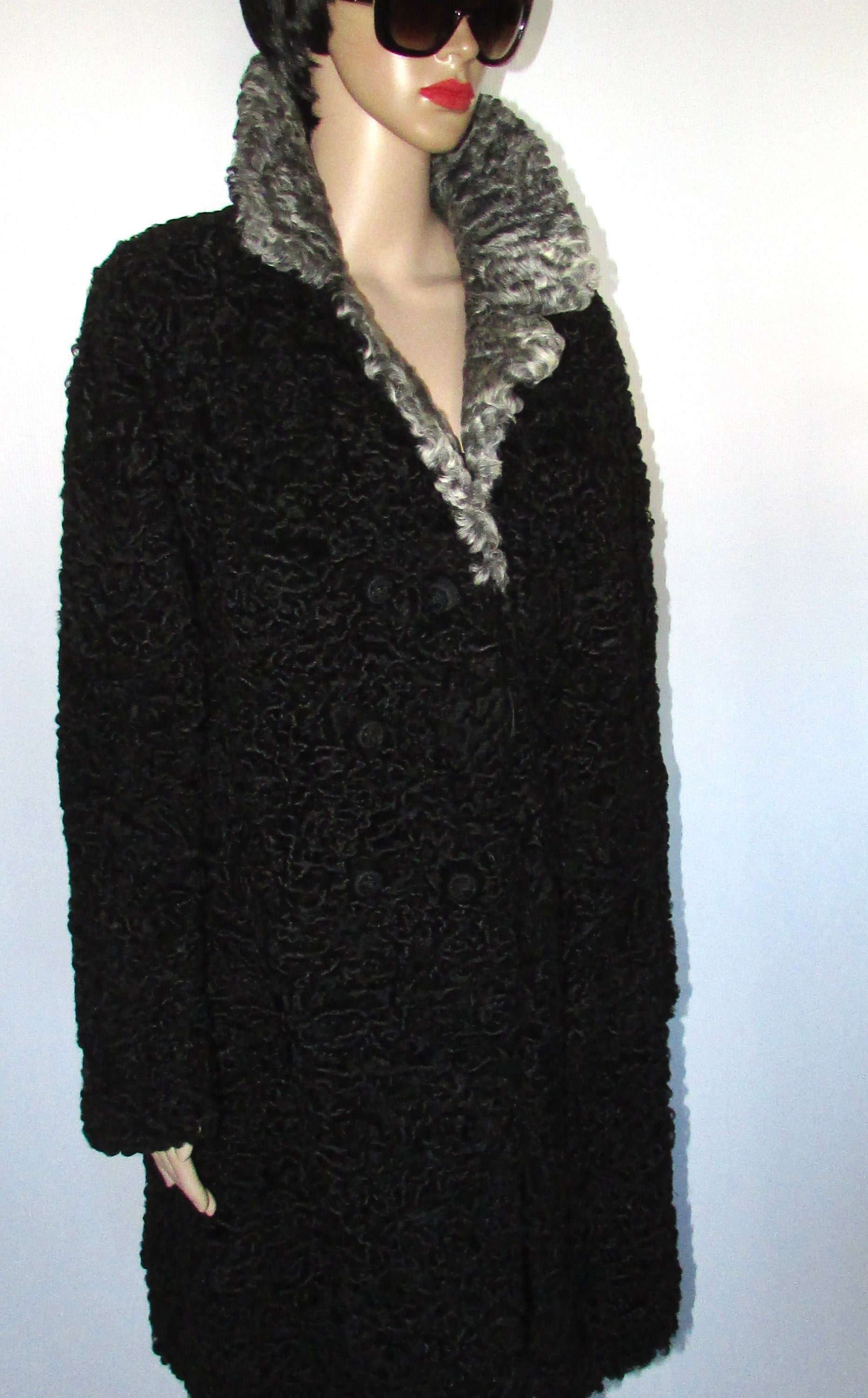 Vtg Nice Black Persian Lamb Fur Coat/grey Persian Lamb Collar/ - Etsy
