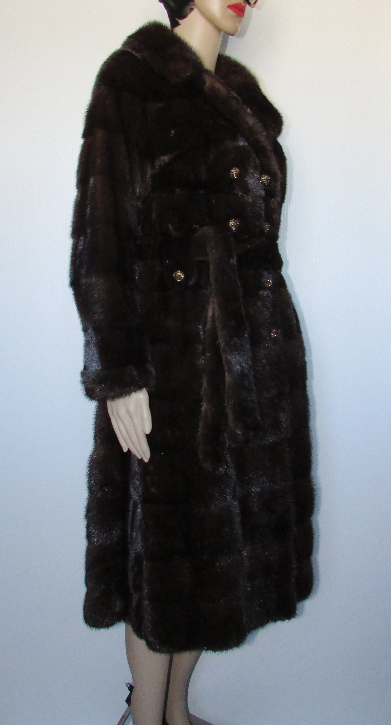 Chic Manteau De Véritable Fourrure De Vison Brun Foncé Coupe ...