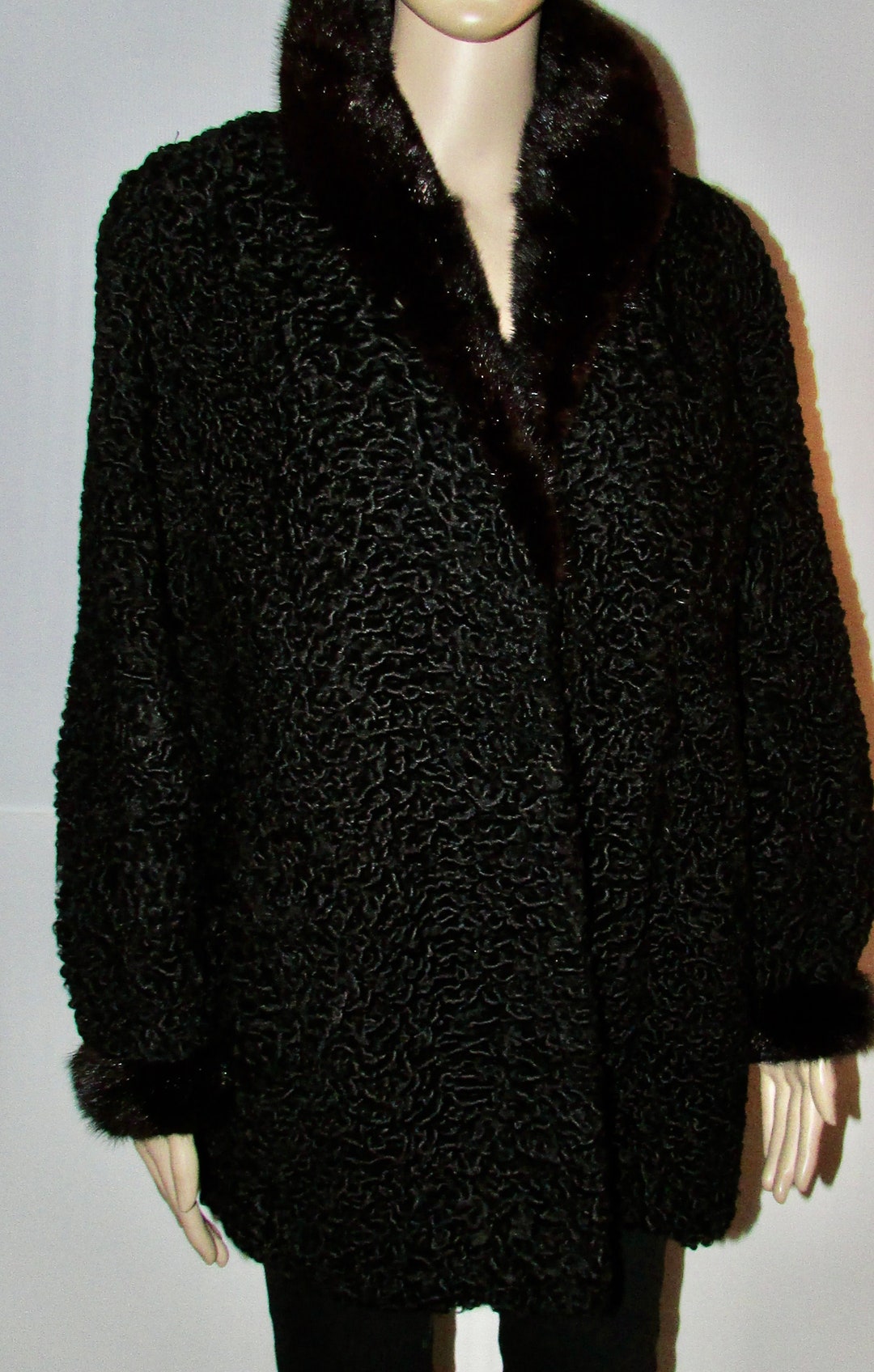 Vtg Black Short Persian Lamb Fur Coat/brown Mink Fur - Etsy