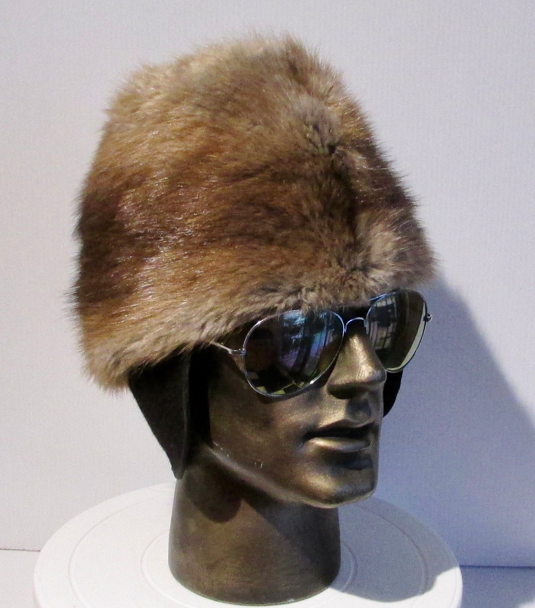 Vtg Beautiful and Warm Real Muskrat Men Fur Hat/beau Et Chaud Chapeau ...