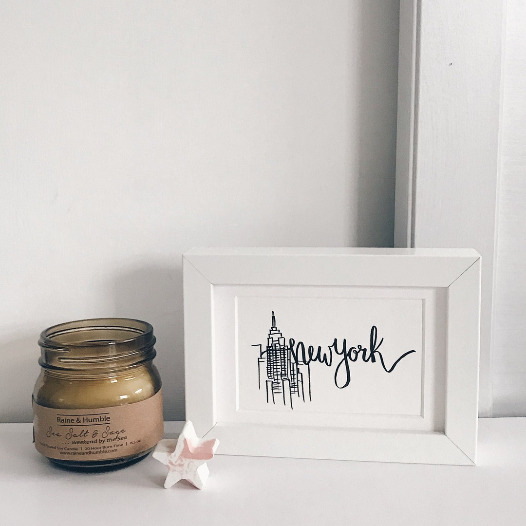 New York Hand Drawn Modern Calligraphy Illustration FRAMED - Etsy