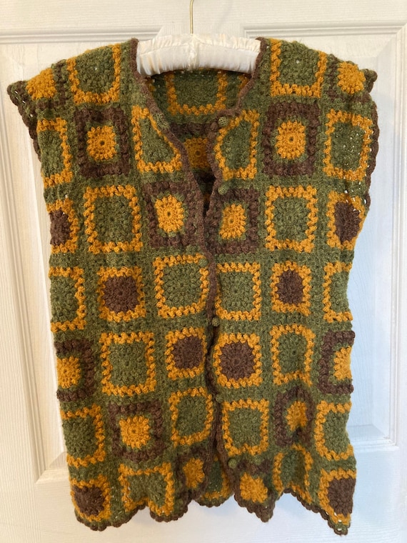 Vintage 70s Crochet Groovy Granny Square Sweater Vest… - Gem Vintage 70s Crochet Groovy Granny Square Sweater Vest… - Gem
