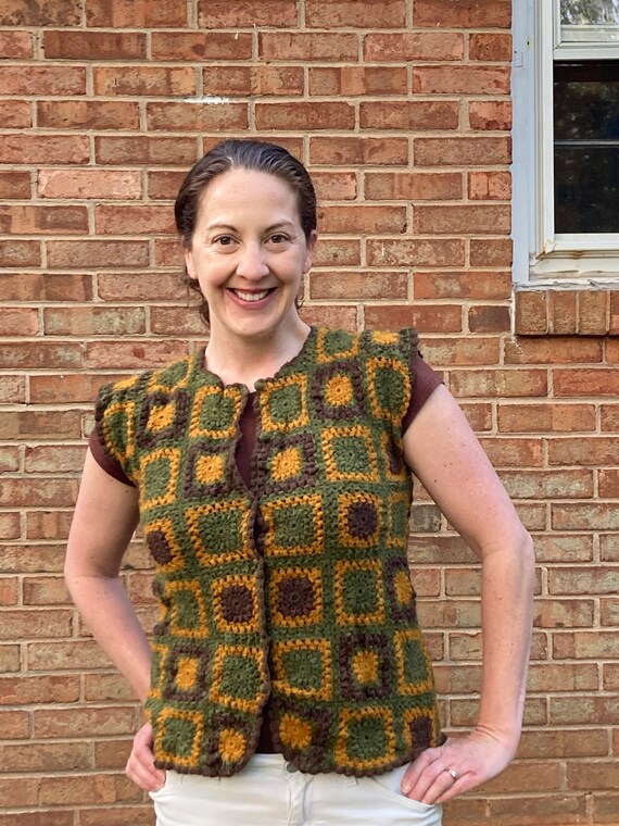 Vintage 70s Crochet Groovy Granny Square Sweater Vest… - Gem Vintage 70s Crochet Groovy Granny Square Sweater Vest… - Gem