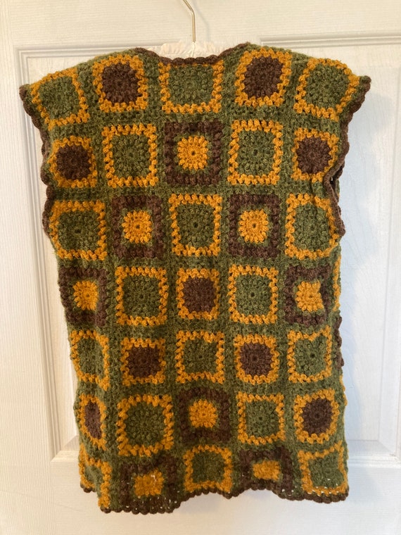 Vintage 70s Crochet Groovy Granny Square Sweater Vest… - Gem