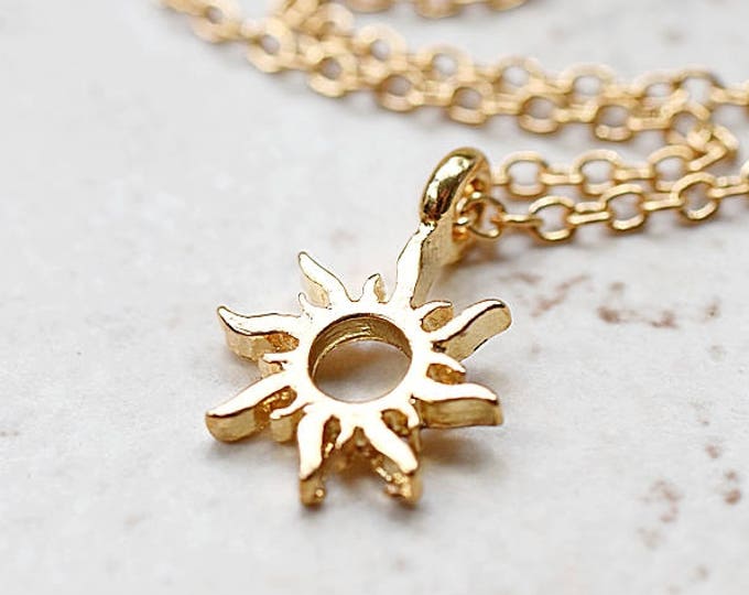 Tiny Gold Sun Necklace Small Golden Sunshine Charm Whimsical - Etsy