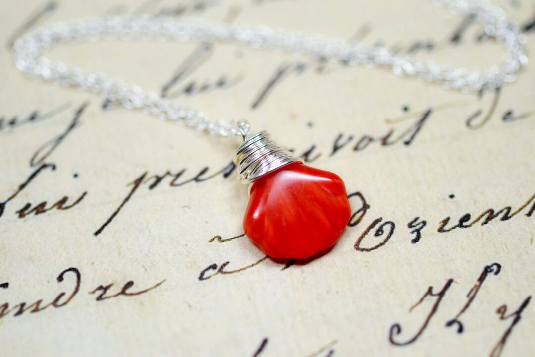 Red Sea Shell Necklace, Seashell Pendant Cayenne Red Wire Wrap Sterling ...