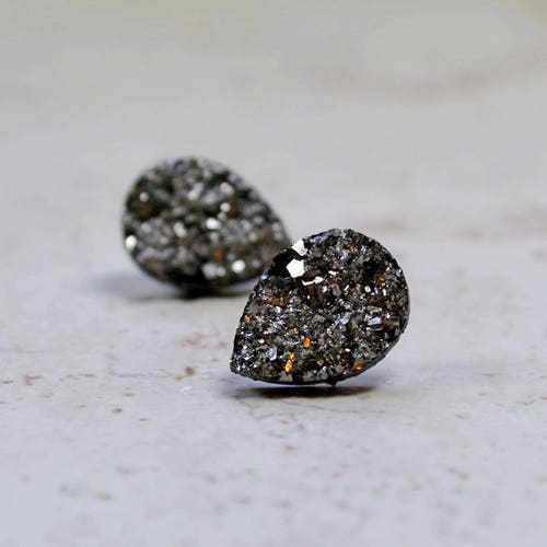 Gray Teardrop Druzy Earrings 14mm Gunmetal Gray Metallic - Etsy