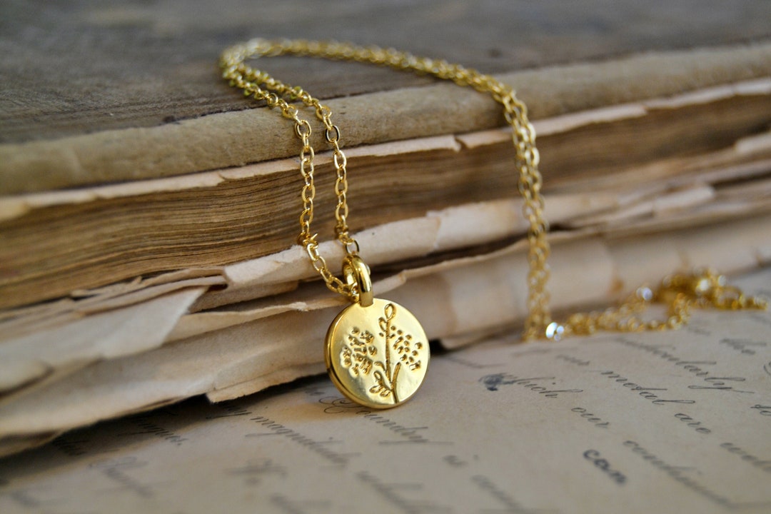 Tiny Gold Wildflower Necklace, Small Golden Charm, Stamped Flower ...