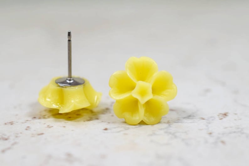 Yellow Blossom Earrings, Yellow Flower Studs, Yellow Sakura Blossoms ...