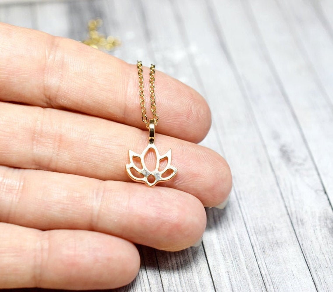 Gold Lotus Necklace, Golden Lotus Charm, Open Lotus Jewelry, Yoga ...