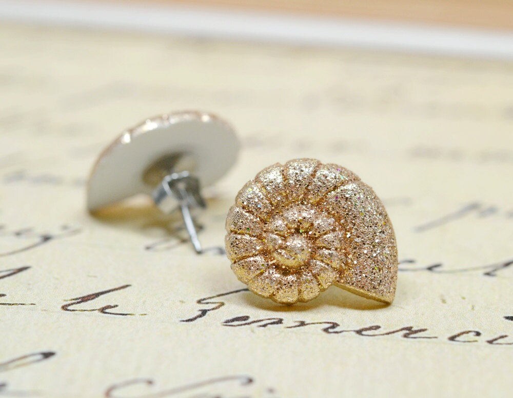 Glittery Gold Seashell Earrings Golden Sea Shell Studs - Etsy
