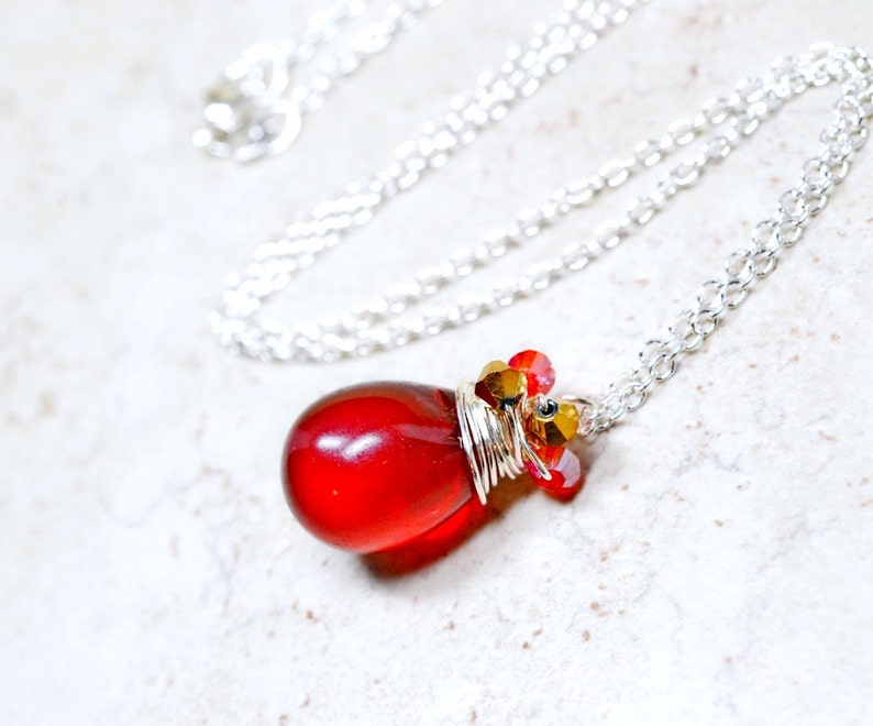 Red Beaded Necklace, Red Gumdrop Pendant, Red Teardrop Studded Pendant ...
