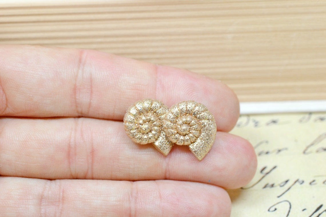 Glittery Gold Seashell Earrings Golden Sea Shell Studs - Etsy