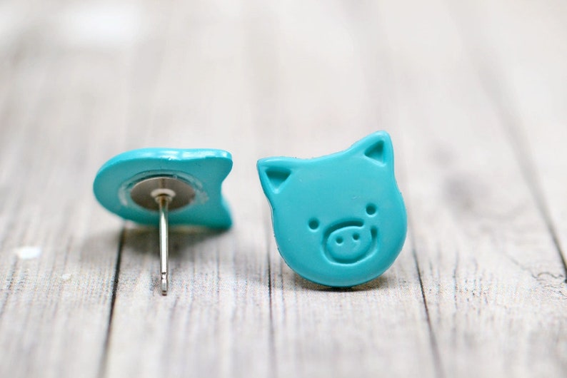 Teal Pig Earrings, Cute Piggies Farm Animal Lovers, Farmhouse Chic ...