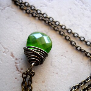 Simple Green Necklace, Rustic Forest Green Briolette Necklace, Wire ...