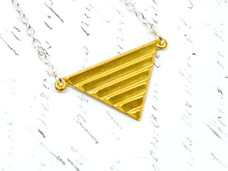 Vintage Brass Triangle Necklace, Bright Gold and Silver Geometric ...