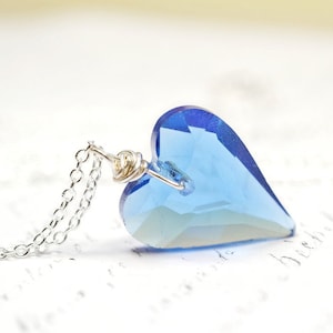 Sapphire Blue Heart Necklace, Swarovski Crystal Heart Pendant, Medium ...