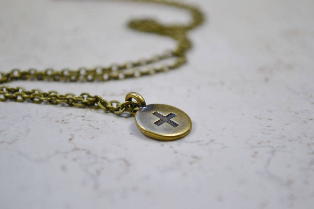 Positive Thoughts Necklace, Bronze Plus Sign, Meditation Charm Pendant ...