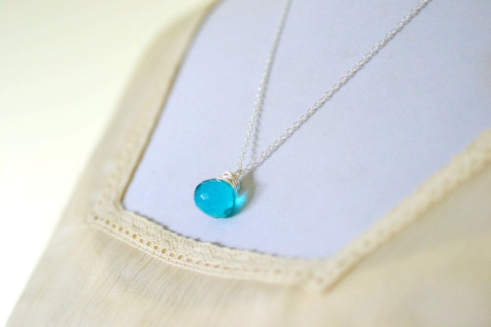 Deep Teal Necklace, Simple Minimalist Jewelry, Blue Green Wire Wrap ...