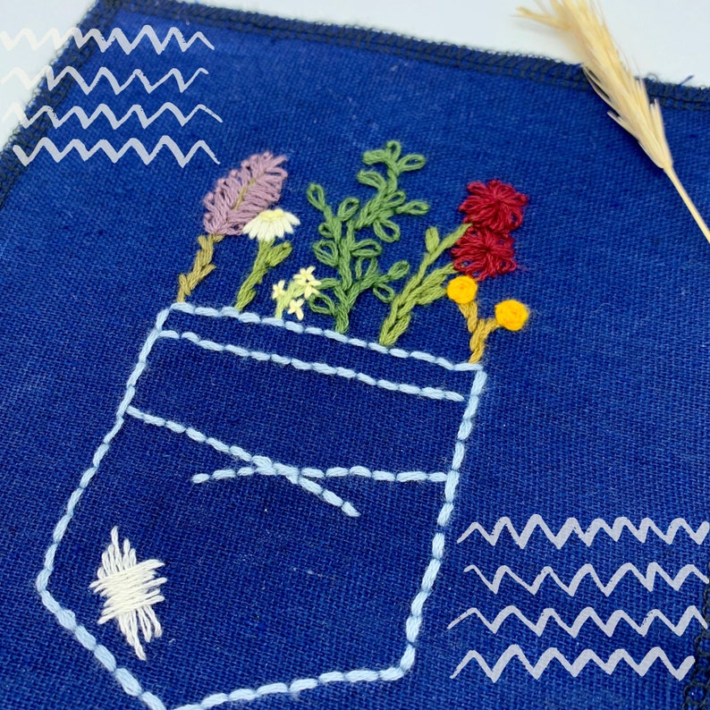 Floral Embroidery | Flowers in Pocket - Etsy