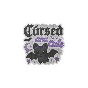 Cursed and Cute Sticker - Adorable Spooky Goth Bat Girly Cutesy Pookie ...