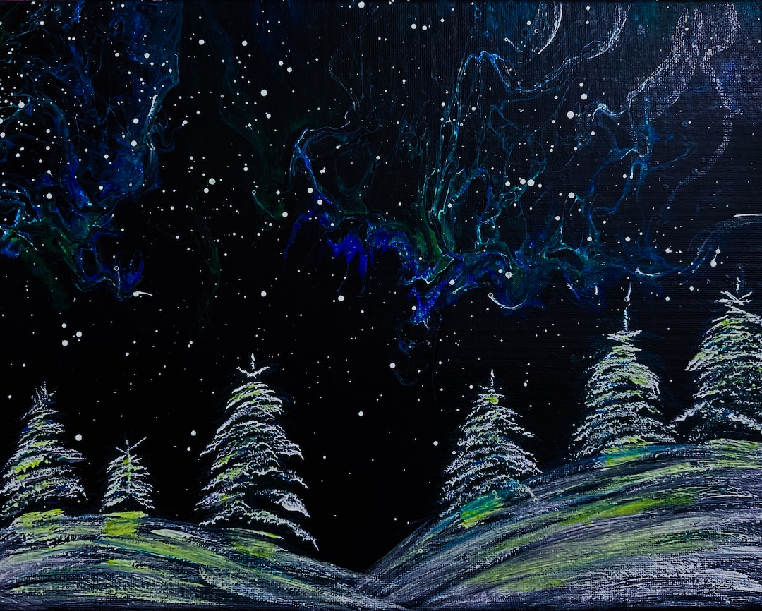 Northern Lights Painting, Paint Pour, Aurora Borealis, Christmas ...