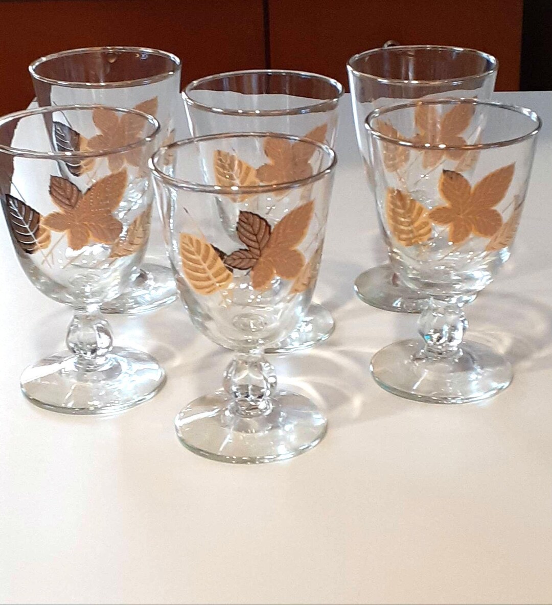 VINTAGE Libbey Gold Leaf Goblets, Mid Century Barware, Drinker, Mid ...