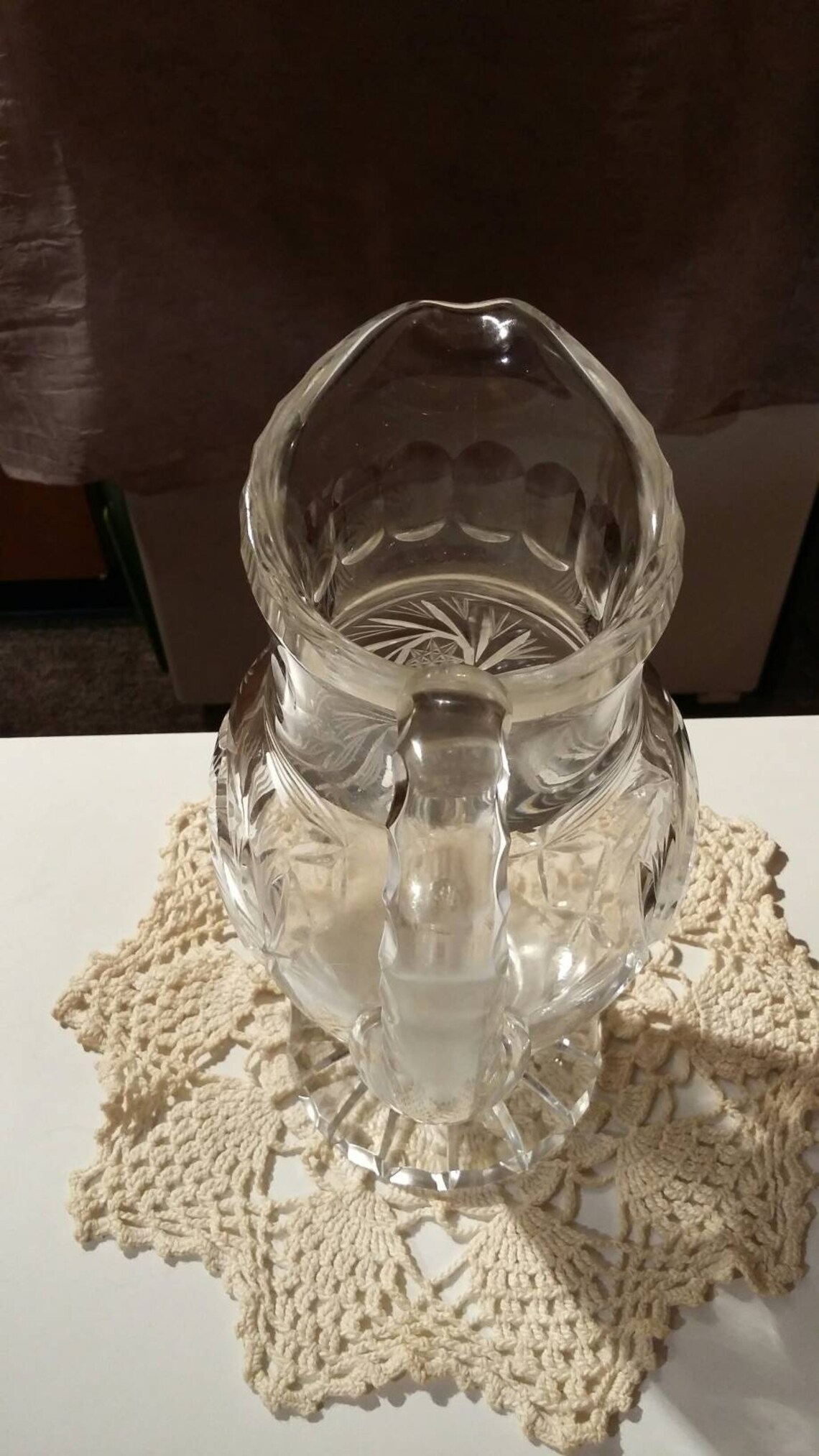 VINTAGE Bohemian Lead Crystal Pitcher Scalloped Handle Footed | Etsy