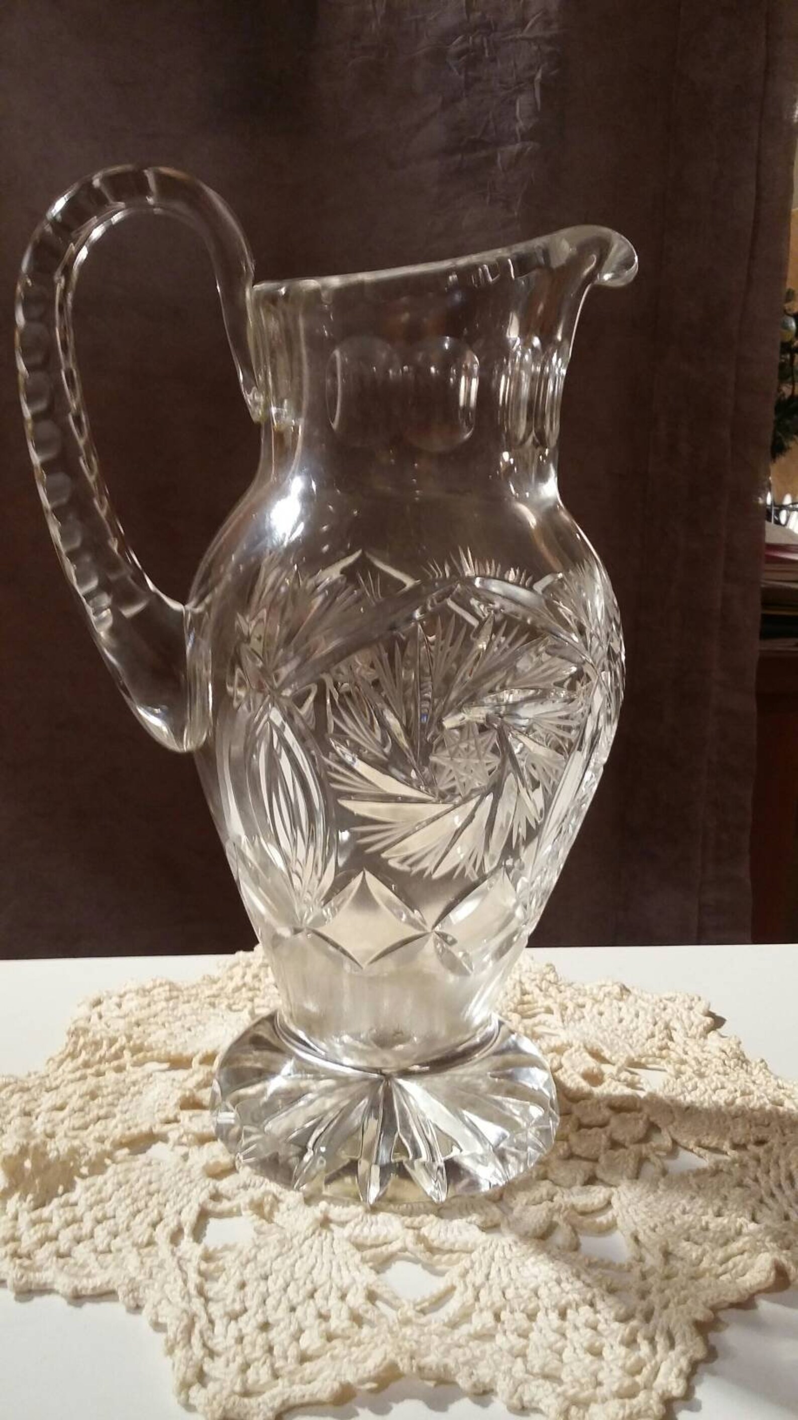 VINTAGE Bohemian Lead Crystal Pitcher Scalloped Handle Footed - Etsy