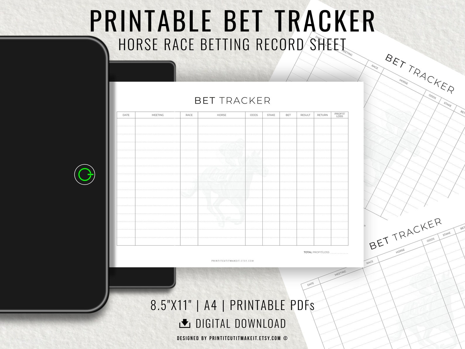 Printable Horse Racing Bet Tracker, Race Track Horse Betting Record ...