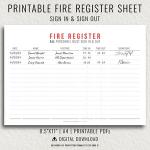 Fire Register Visitor Sign in Sheet Printable PDF Template, Minimalist ...
