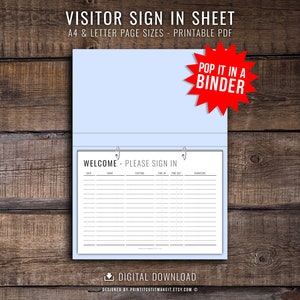 Visitor Guest Sign in Sheet for Business Work Place, 2 Printable PDF ...