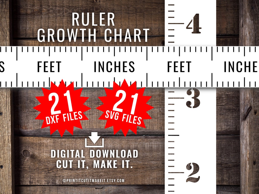 Kids Growth Chart Ruler SVG DXF: Imperial Height Chart (digital ...