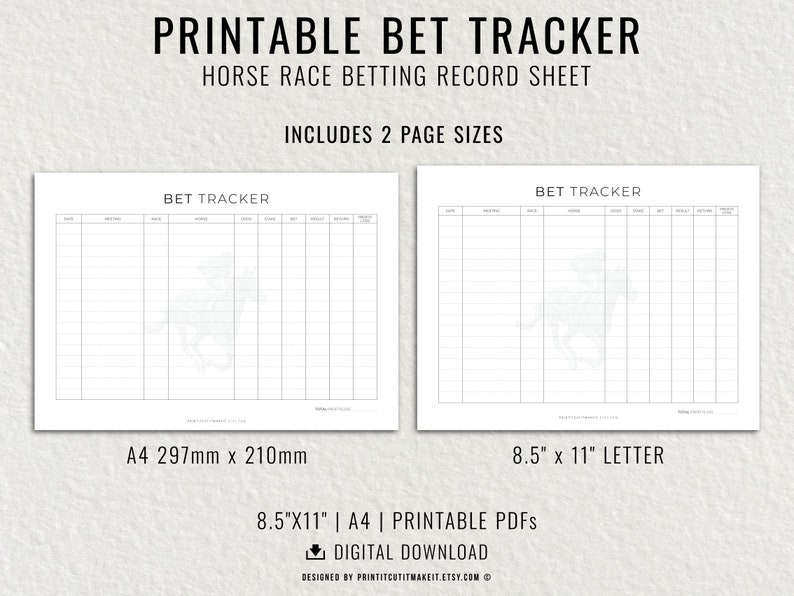 Printable Horse Racing Bet Tracker: A4, Letter (digital Download) - Etsy