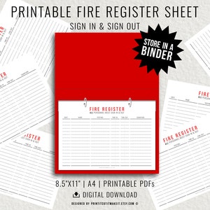 Fire Register Visitor Sign in Sheet Printable PDF Template, Minimalist ...