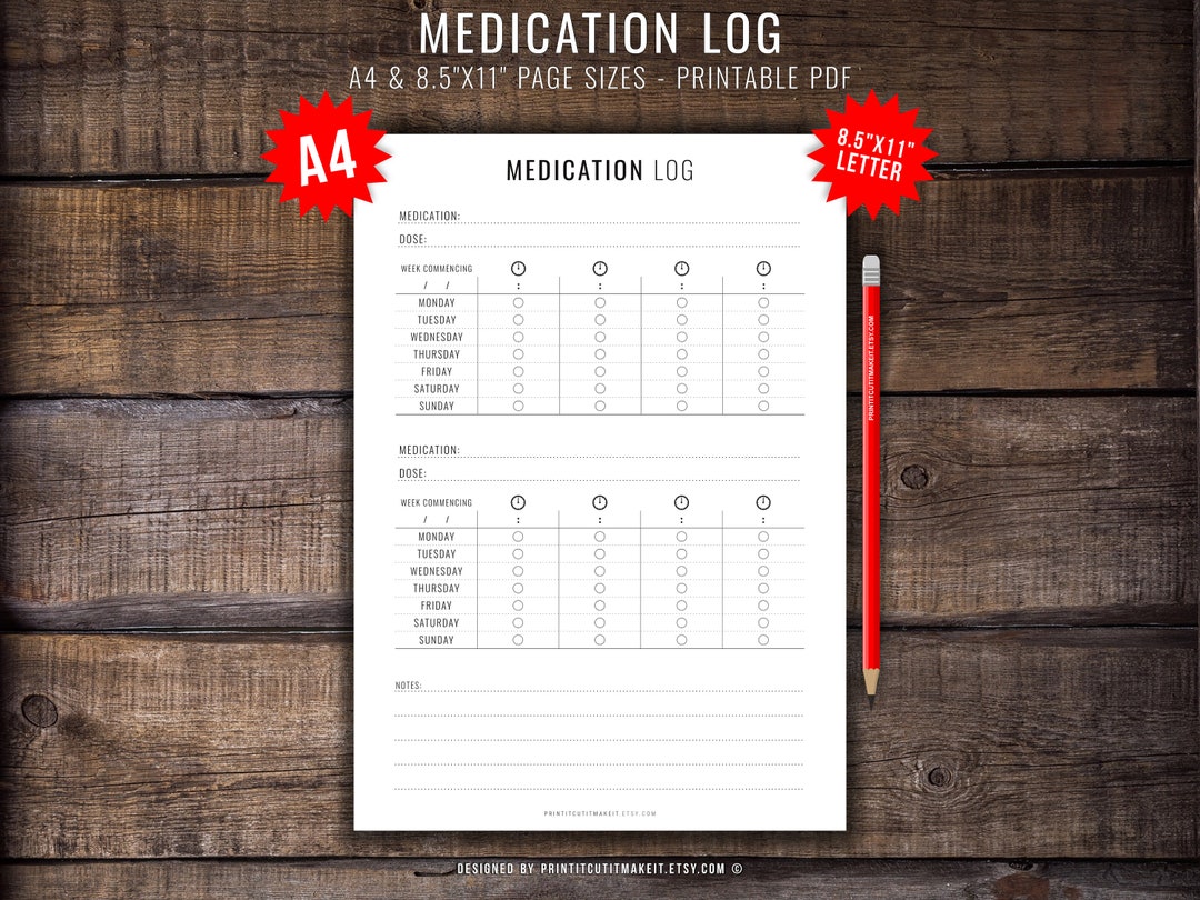 Medication Log, Easy to Use Printable Medication Tracker Planner, 4 PDF ...