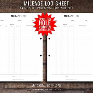 Printable Mileage Log Sheet: Business Miles Tracker (digital Download ...